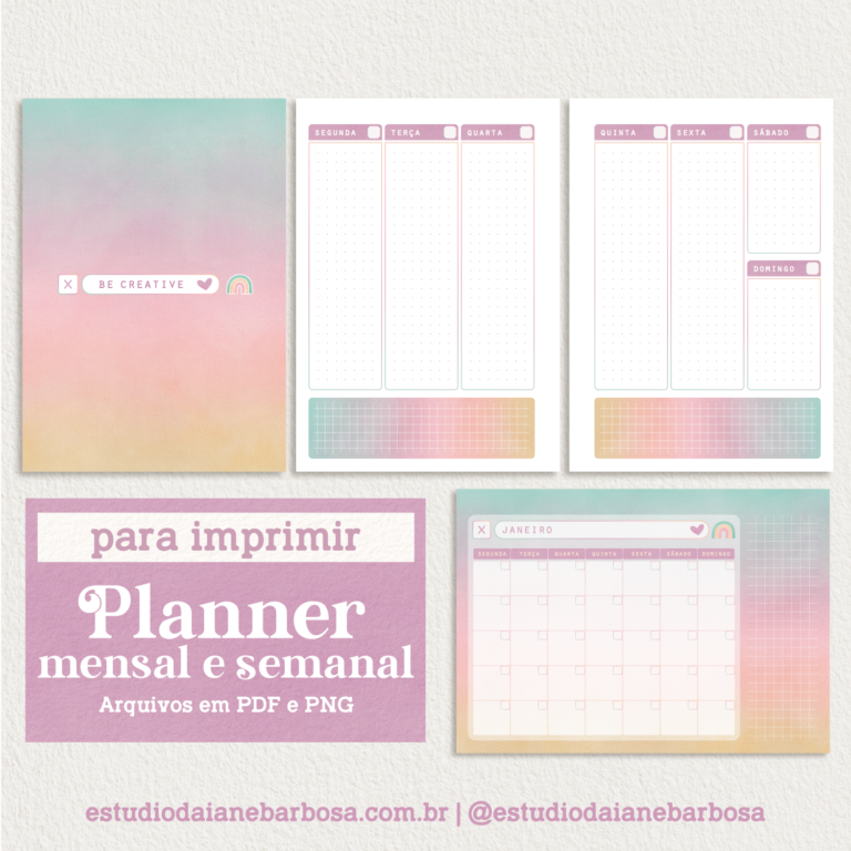 Planner mensal e semanal [para imprimir] – Estúdio Daiane Barbosa